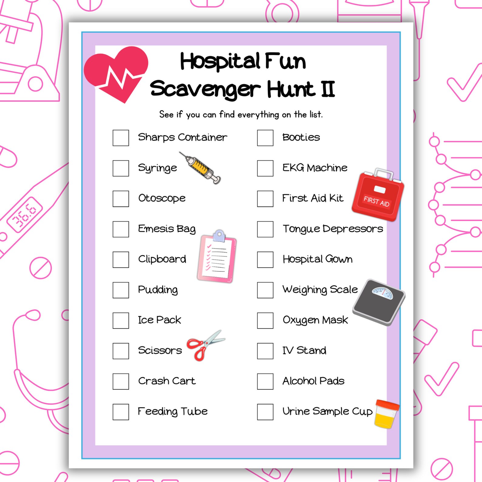 Hospital Fun Scavenger Hunt Game: Nurse Week Activity (PDF Download) - Etsy