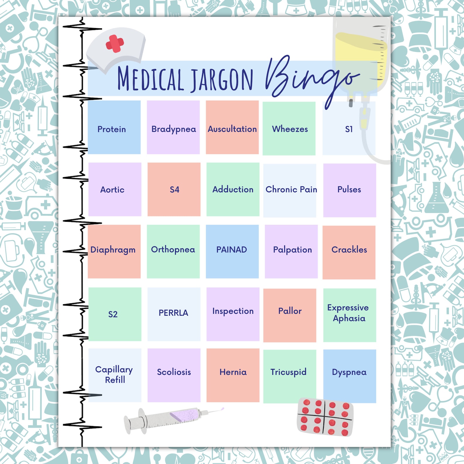 Medical Jargon Bingo Game! PDF Download With 44 Medical Definitions ...