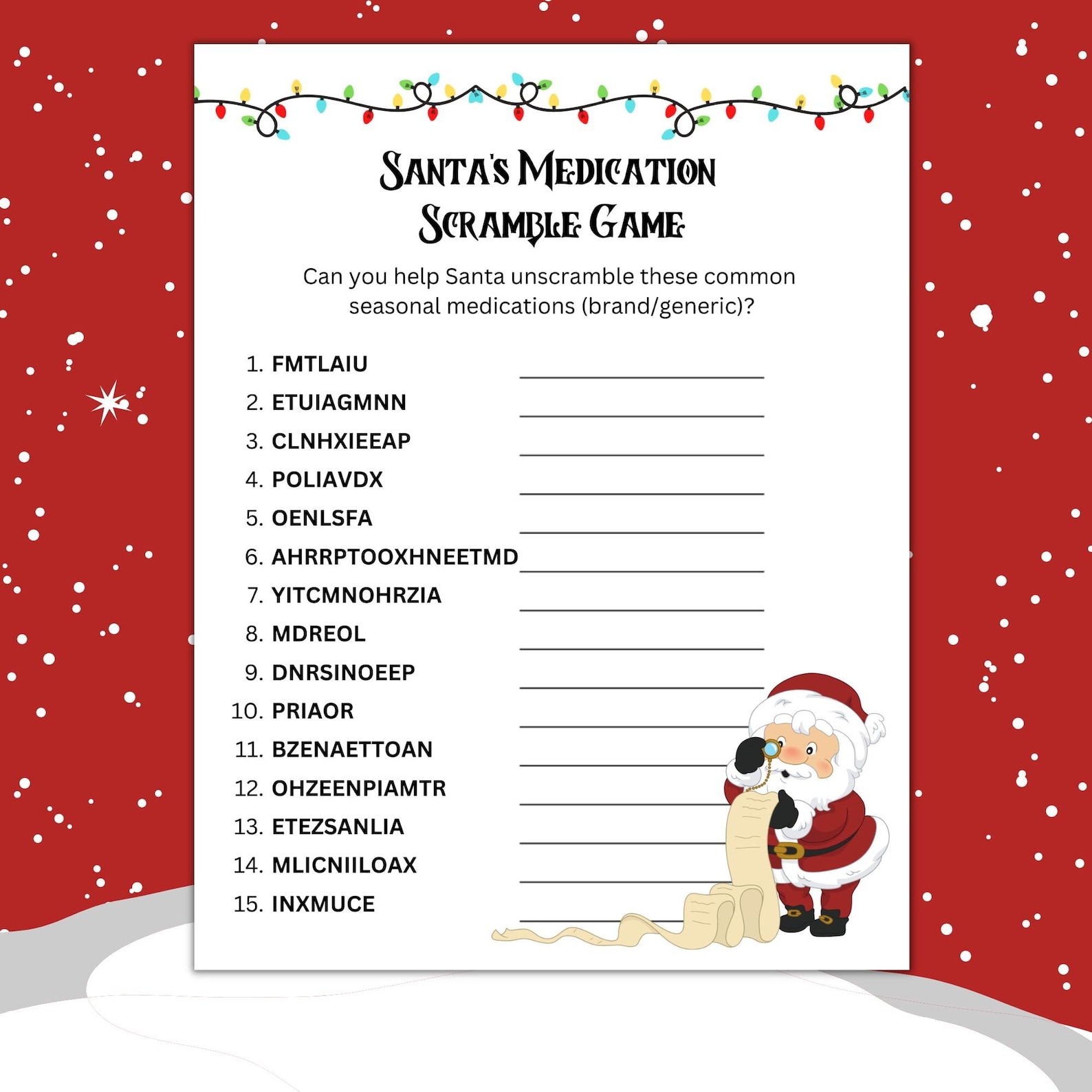 Santa's Medication Scramble Game*fun WORK Game*digital Download-8.5x11 ...