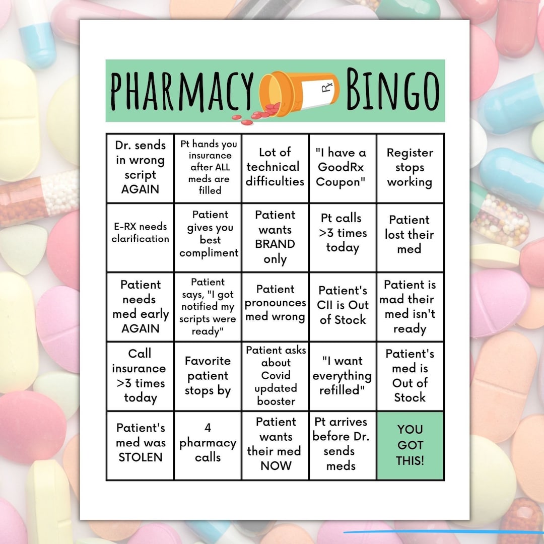 Pharmacy Work Bingo Version 2 PDF Digital Download, 10 Randomized Bingo ...