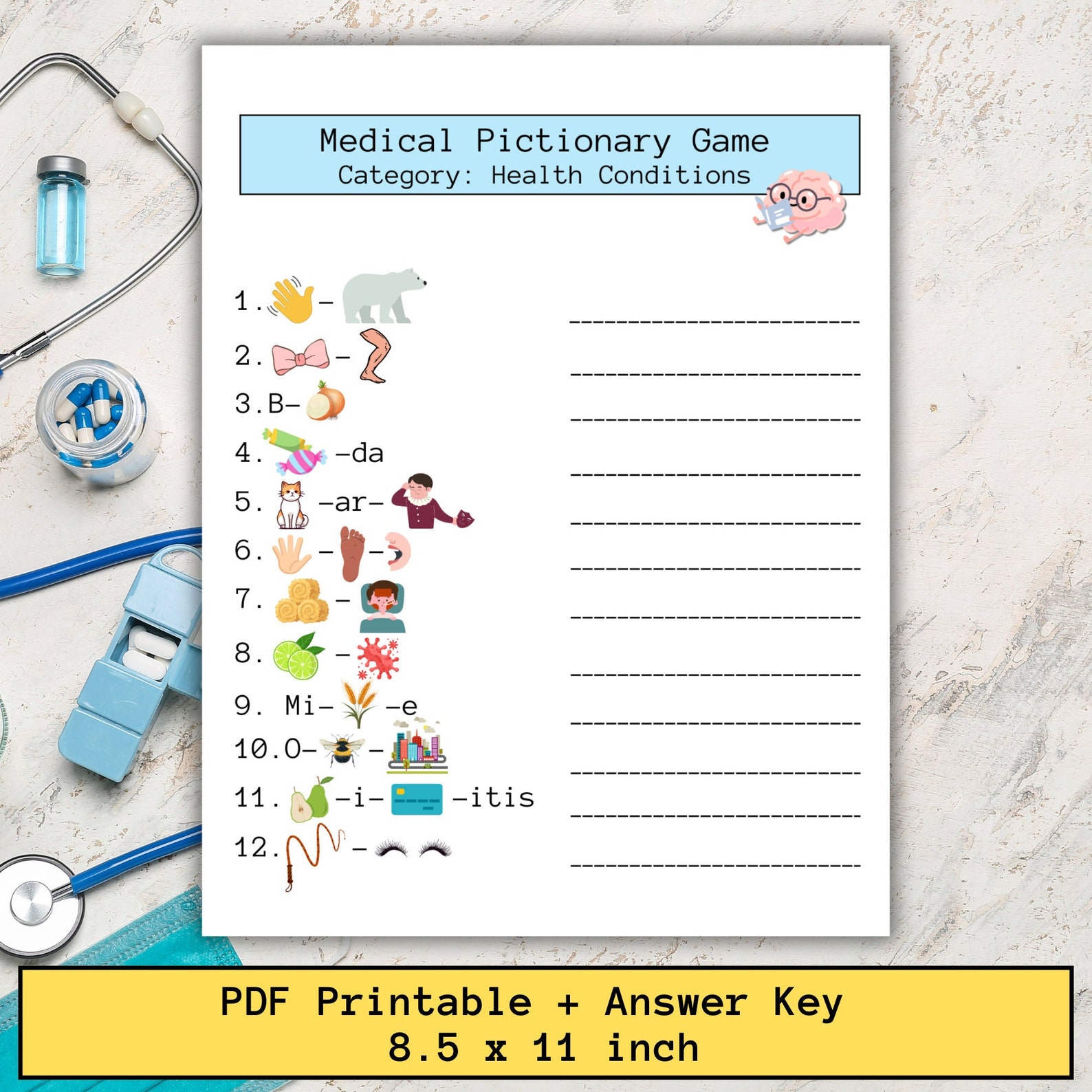 Medical Pictionary Game: Health Conditions, Nurse/pharmacy Party (PDF ...