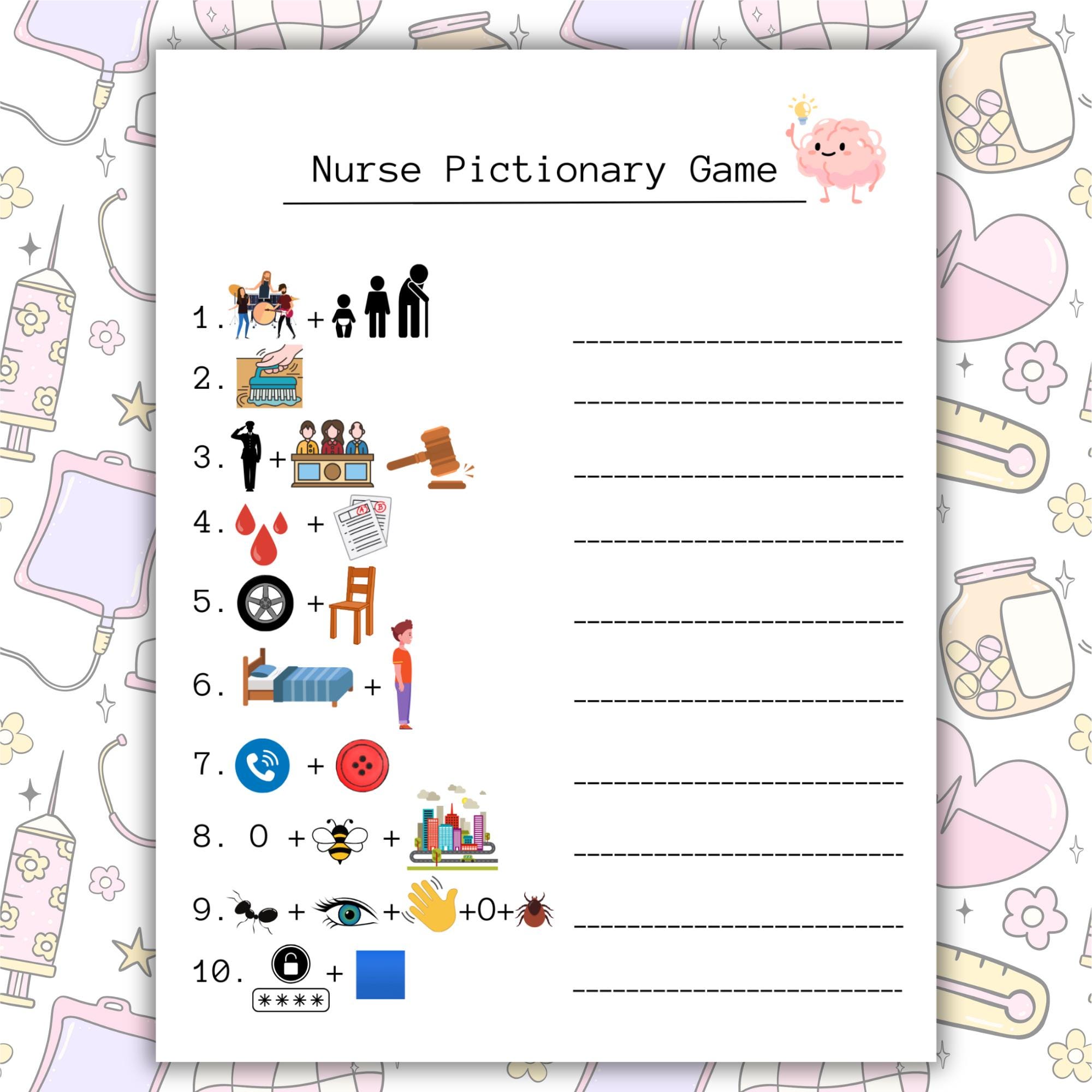 Nurse Emoji Pictionary Game: Printable Nursing Activity (digital ...