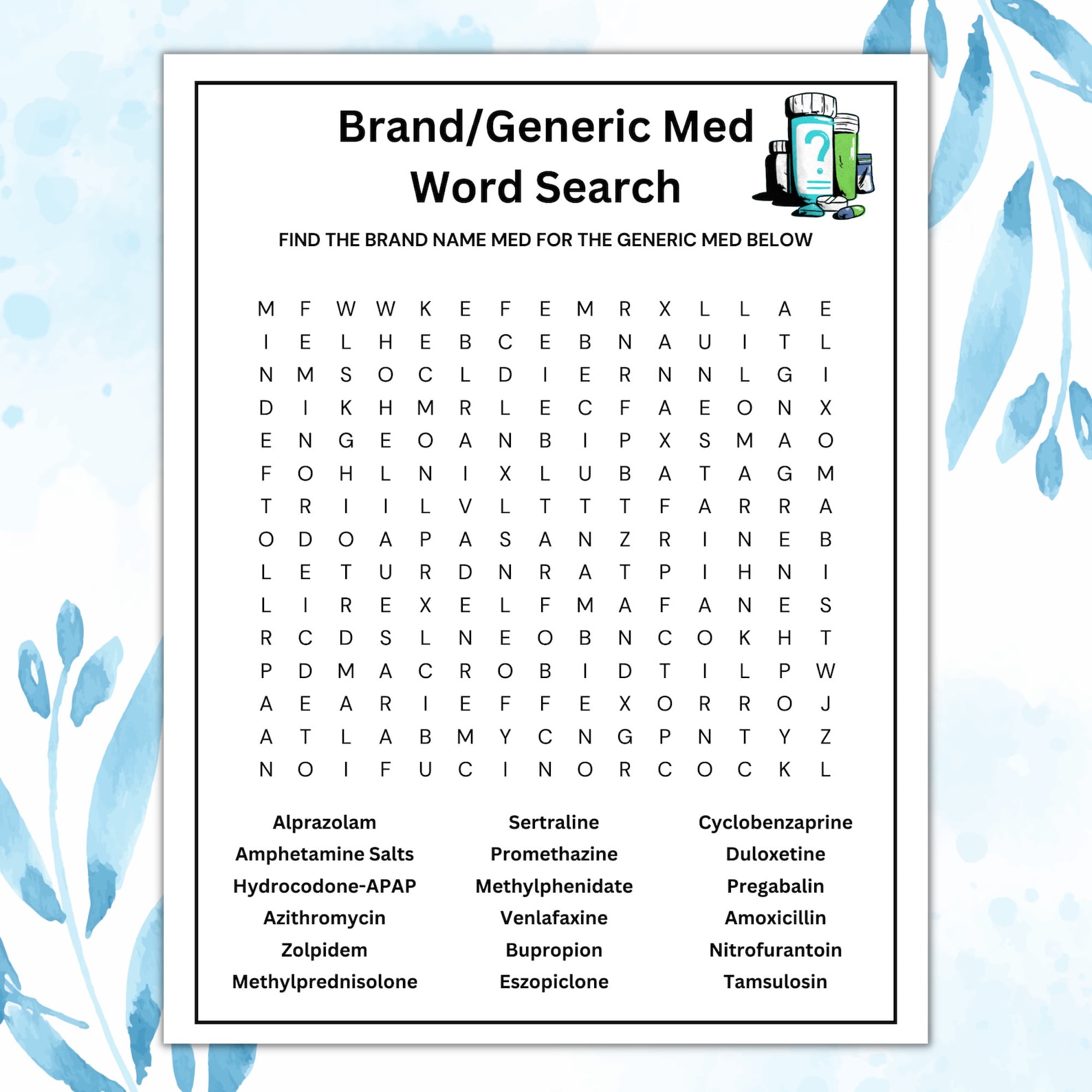 Medication Word Search: Brand Vs Generic Pharmacy Game (PDF Download ...