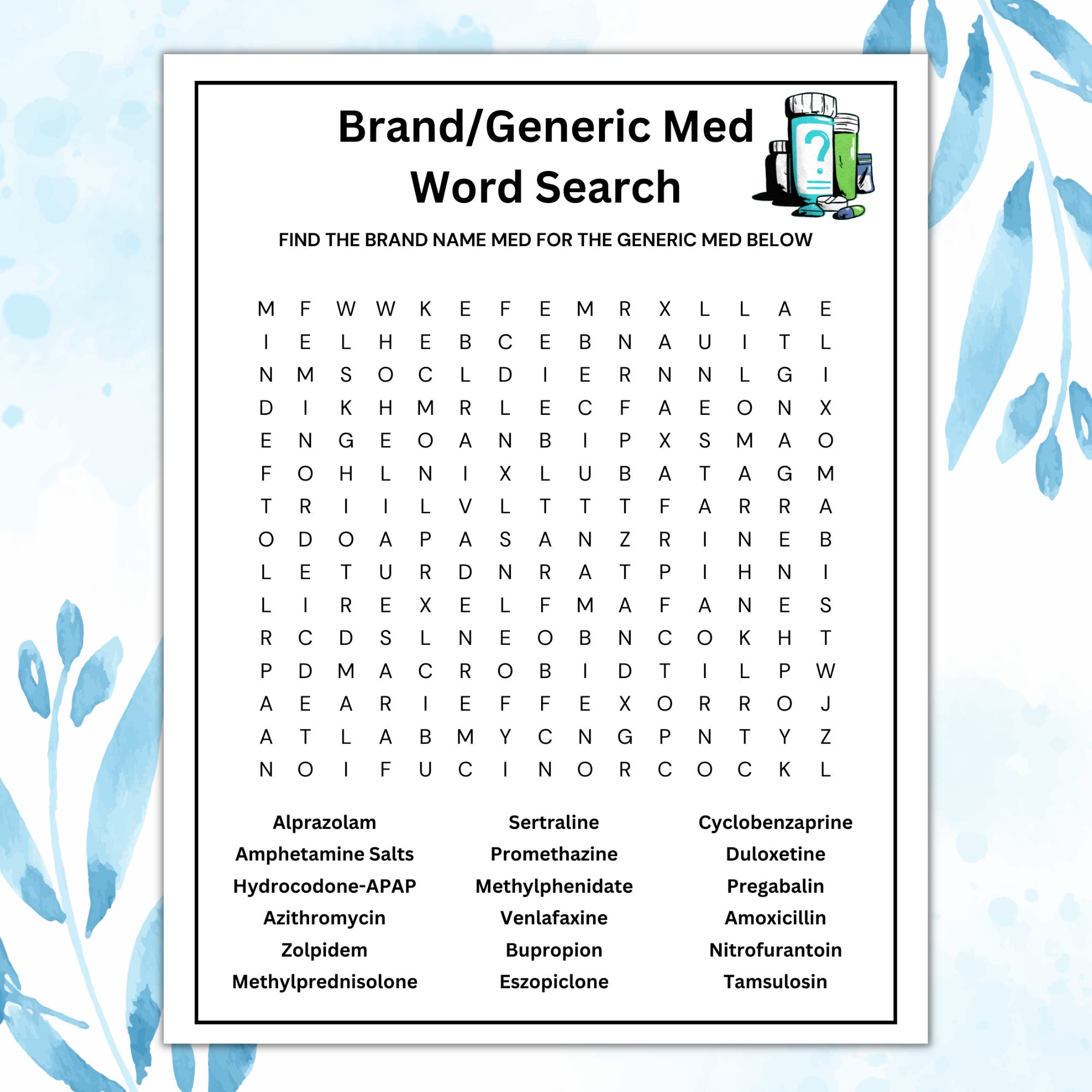 Medication Word Search Printable*pharmacy Games, Pharmacist, Pharmacy ...
