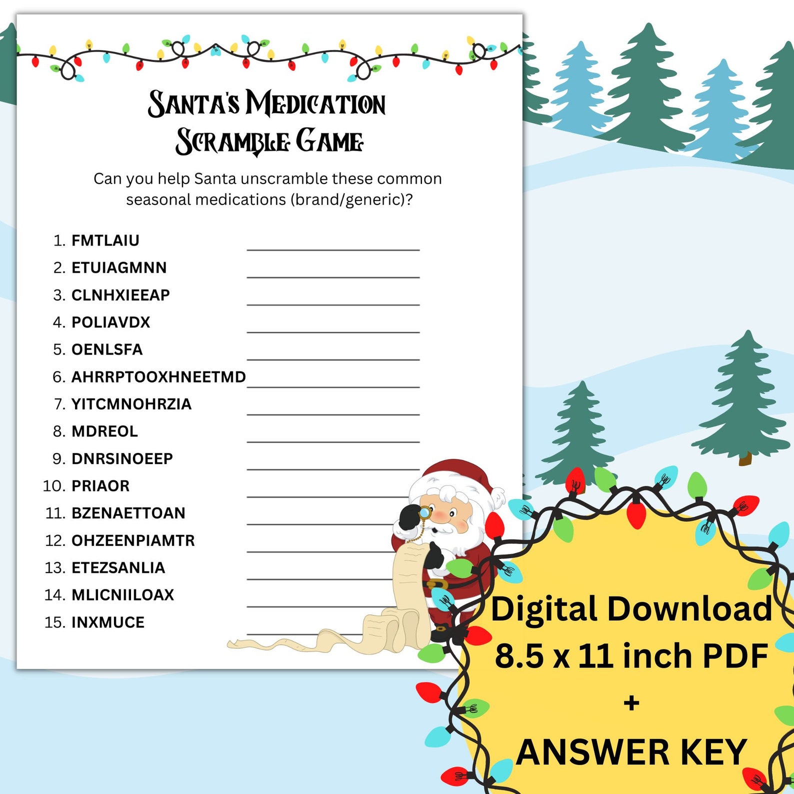 Santa's Medication Scramble Game*fun WORK Game*digital Download-8.5x11 ...
