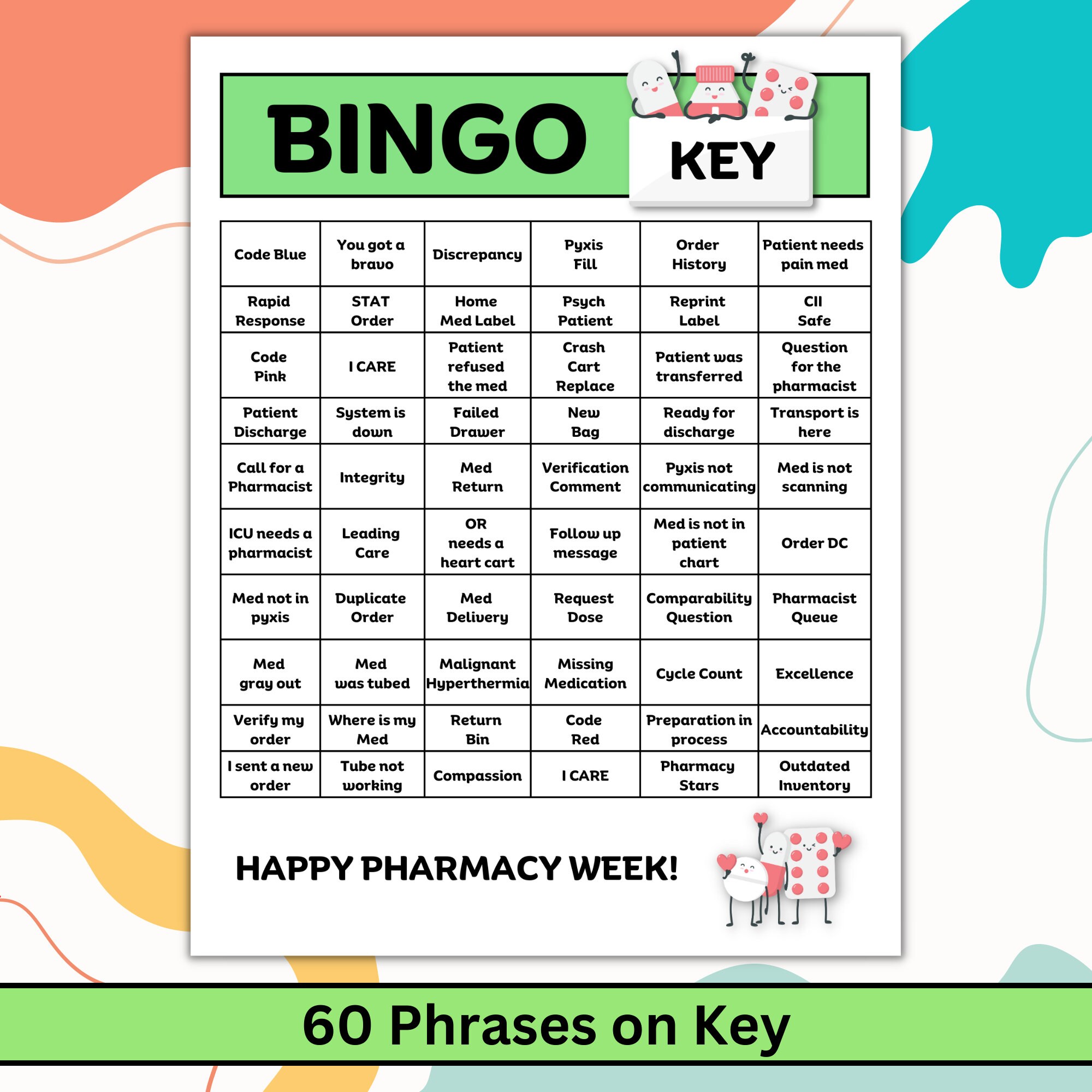 Editable Hospital Pharmacy Bingo Game: 30 Cards (PDF Download) - Etsy