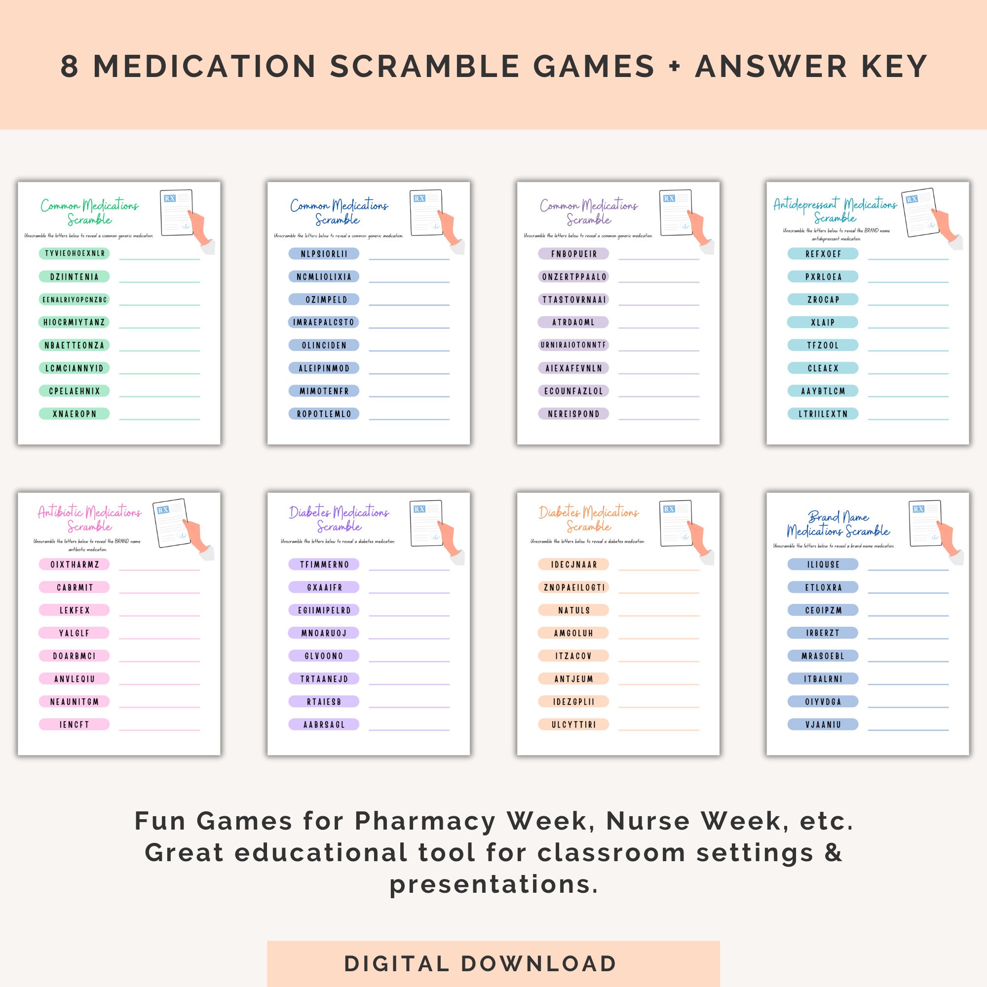 Medication Scramble Games: Pharmacy & Nurse Week Activity (digital ...