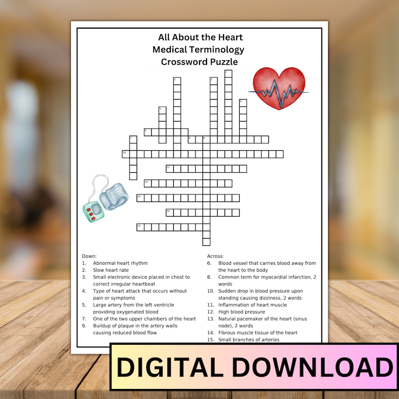 Heart Medical Terminology Crossword Puzzles: Classroom Game (digital ...