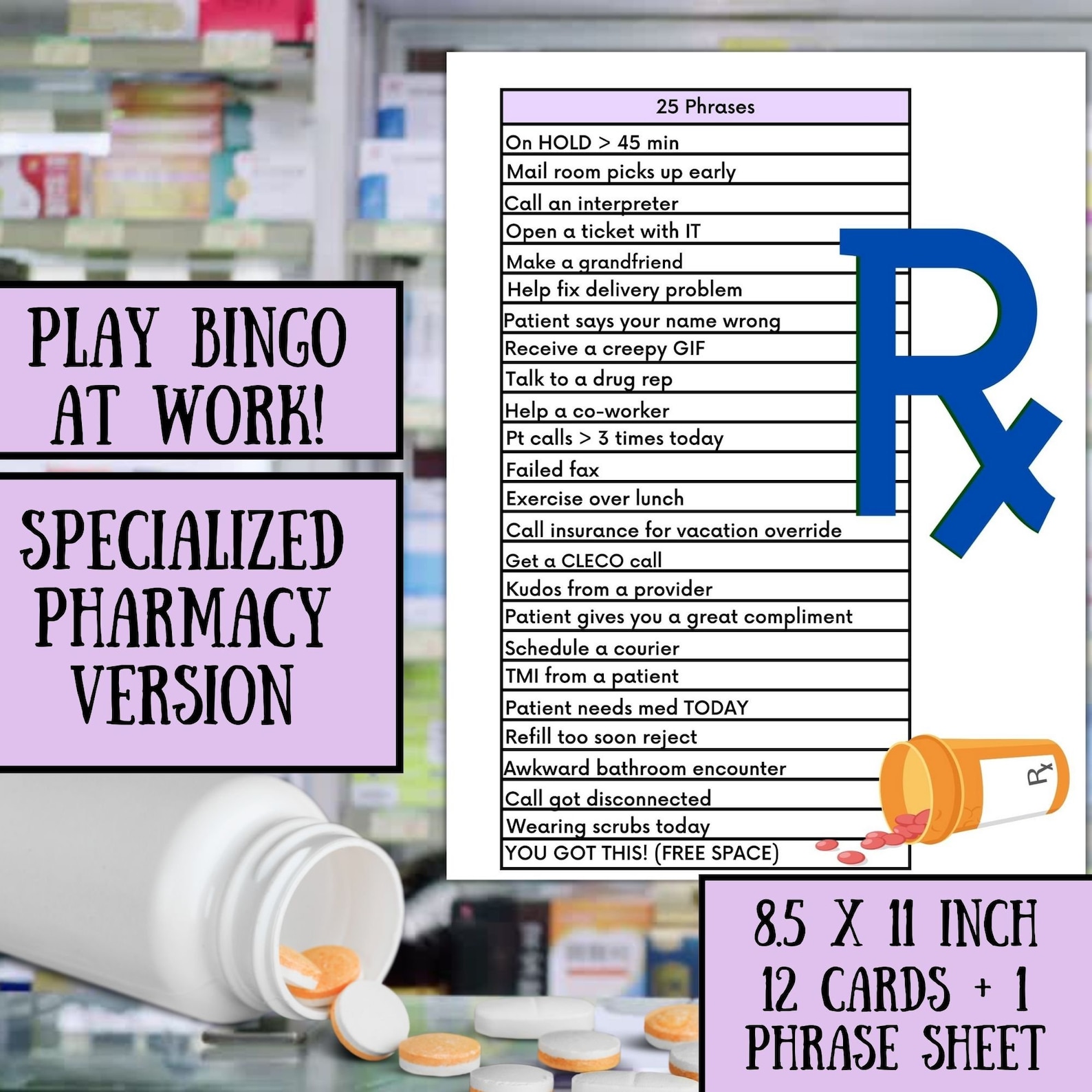 Pharmacy Work Bingo Version 3 PDF Digital Download-8.5 X 11 Inch-12 ...