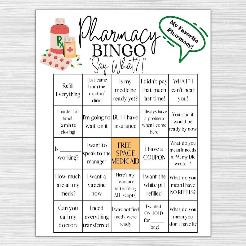 Funny Pharmacy Bingo Card - "say What?!" - PDF & JPG Digital Download ...