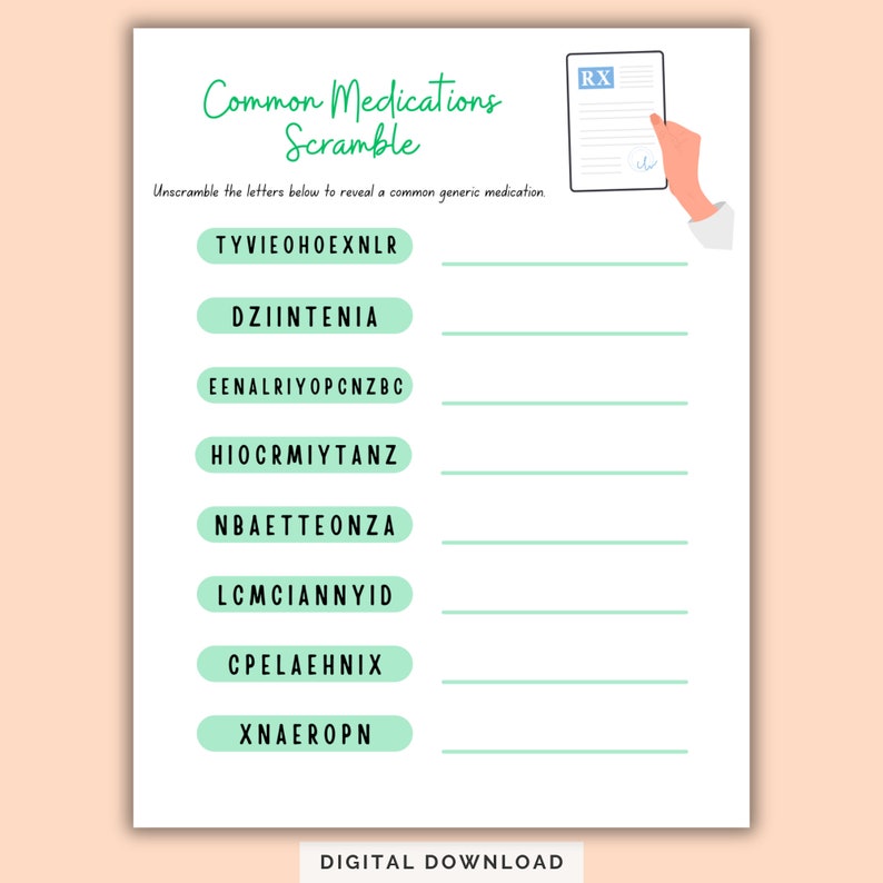 Medication Scramble Games: Pharmacy & Nurse Week Activity (digital ...