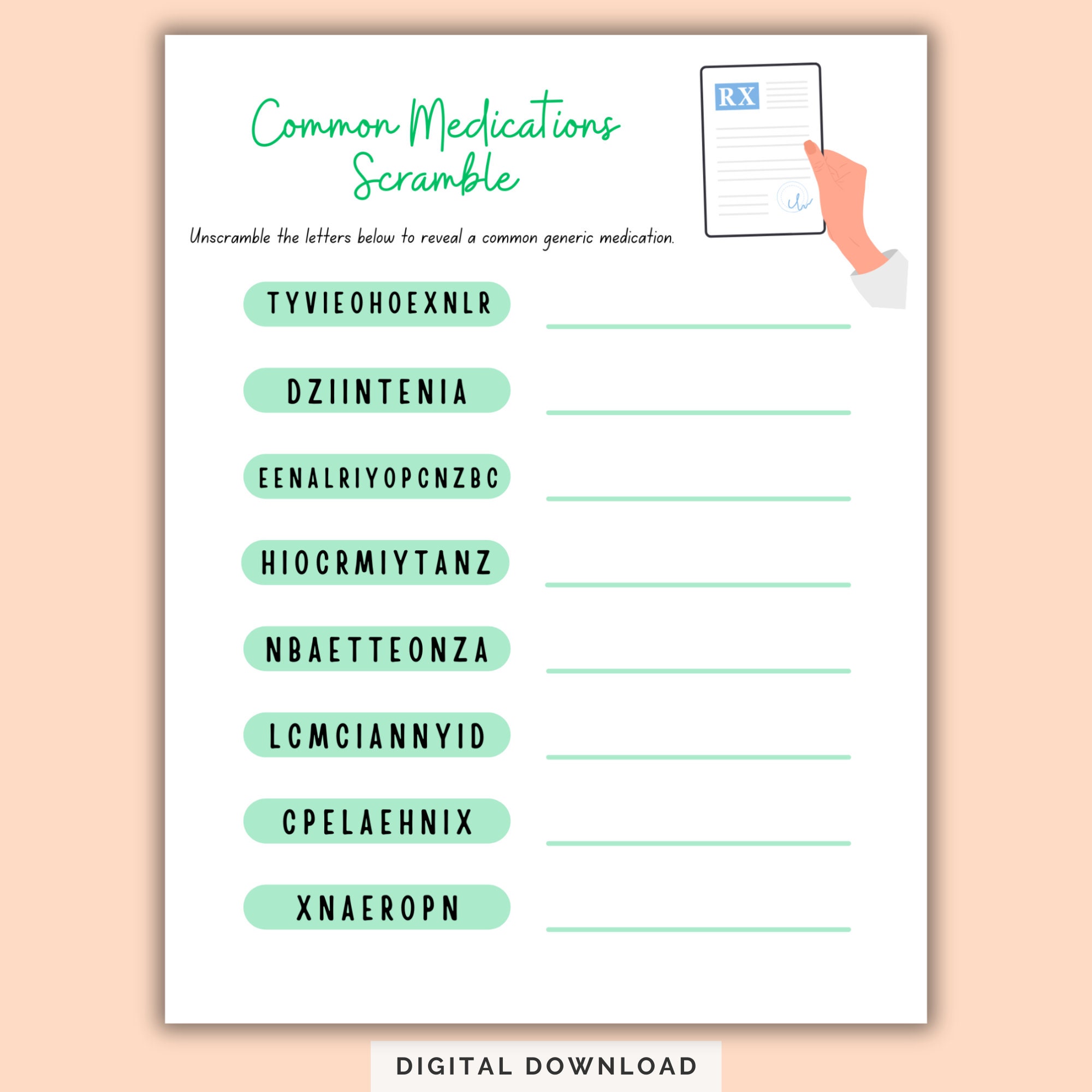 Medication Scramble Games: Pharmacy & Nurse Week Activity (digital ...