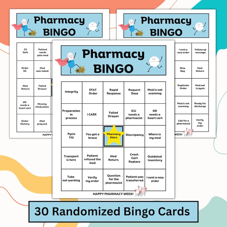 Editable Hospital Pharmacy Bingo Game: 30 Cards (PDF Download) - Etsy