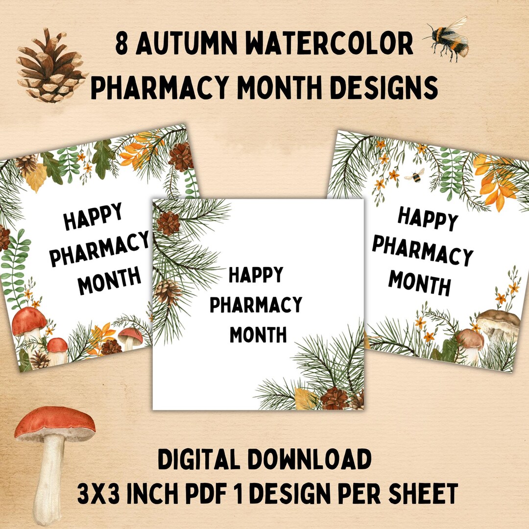 Autumn Watercolor Pharmacy Month Printables: Gift Tags, Labels (PDF) - Etsy