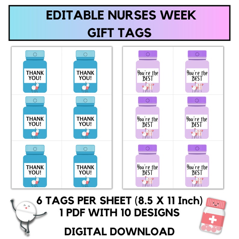 Editable Nurses Week Gift Tags: Printable Thank You Designs (PDF) - Etsy