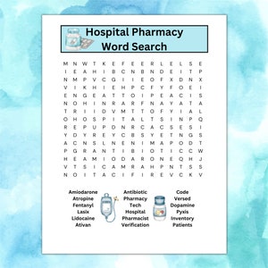 Hospital Pharmacy Word Search Printable*pharmacist, Pharmacy Tech, Gift ...