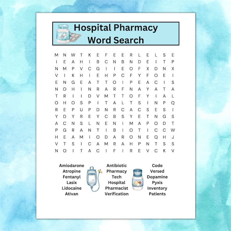 Hospital Pharmacy Word Search: Fun Team Game (PDF Download) - Etsy