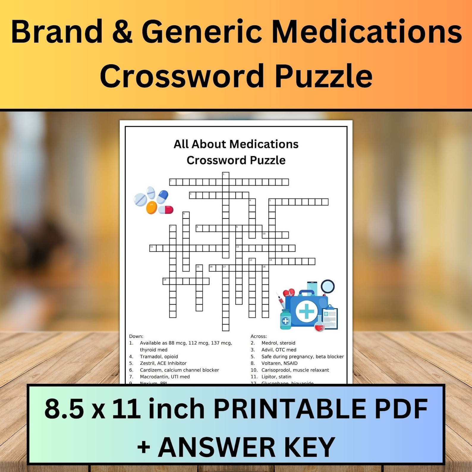 All About Medications Crossword Puzzle + Answer Key*brand/generic Meds ...