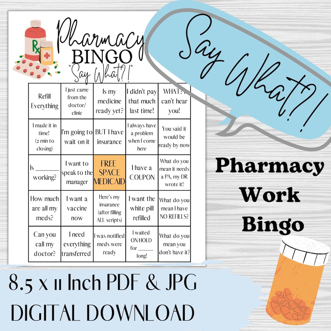 Funny Pharmacy Bingo Card - "say What?!" - PDF & JPG Digital Download ...