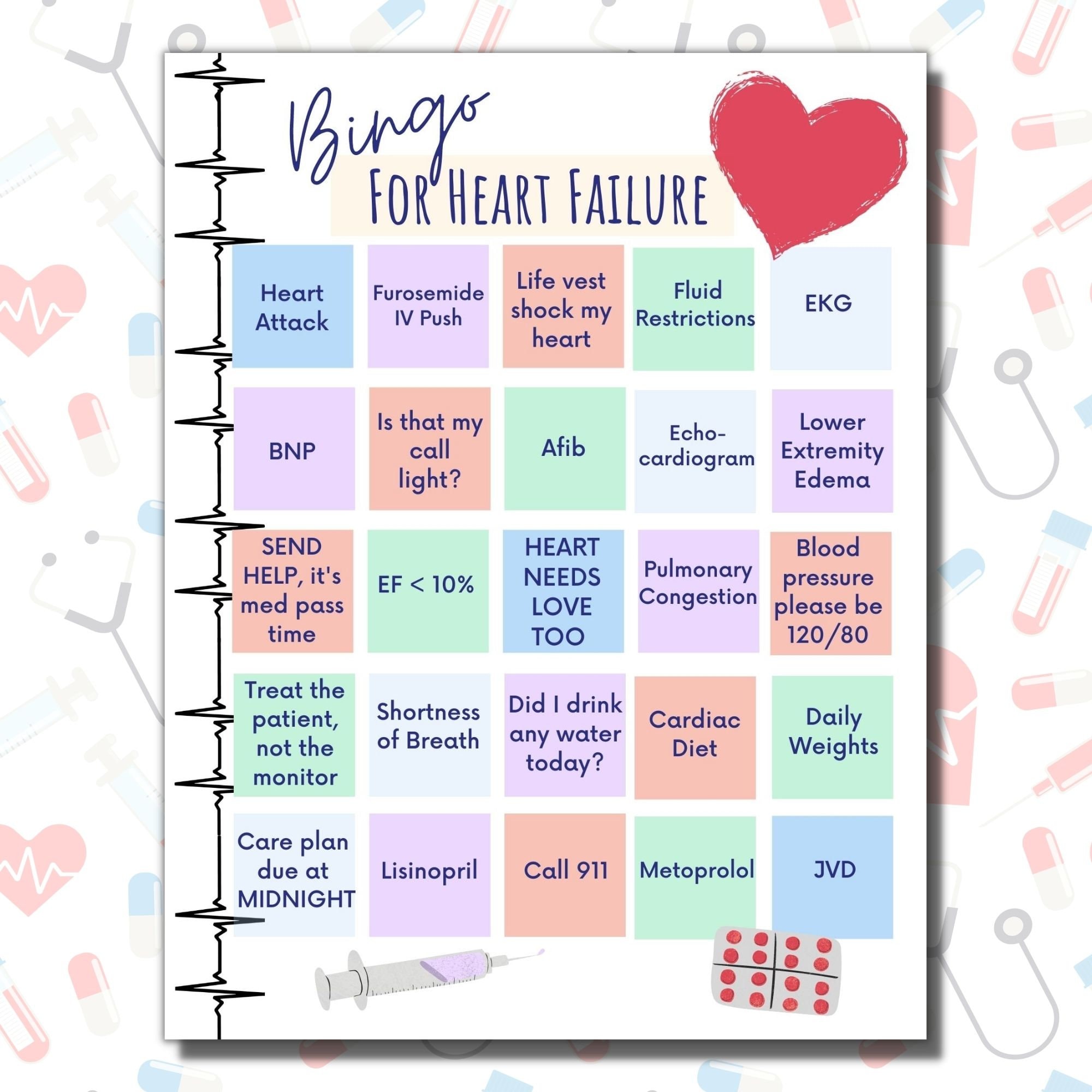 EDITABLE Bingo for Heart Failure ⁕pdf8.5x11*download ⁕8 Randomized ...