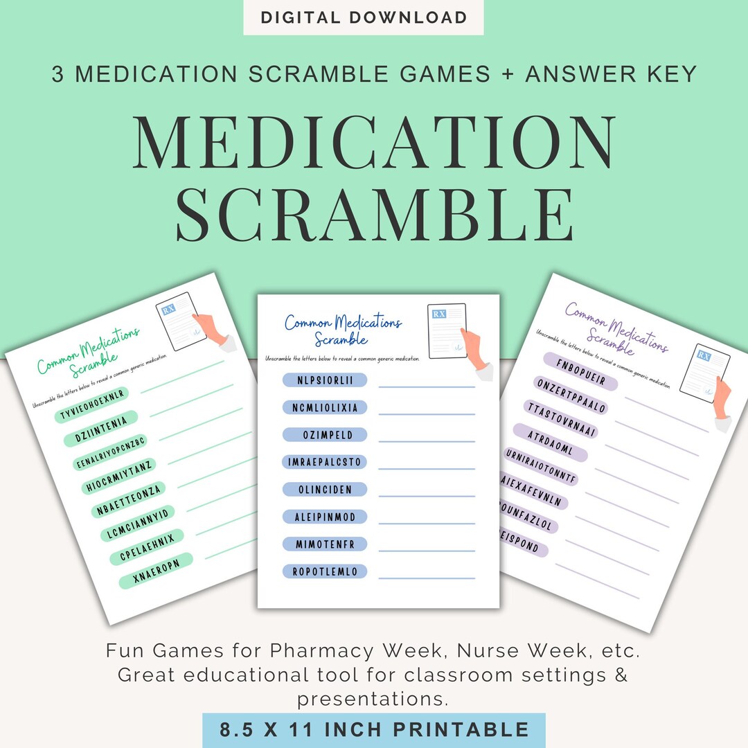 3 Common Medications Scramble Games*pdf Download* Medication Games ...