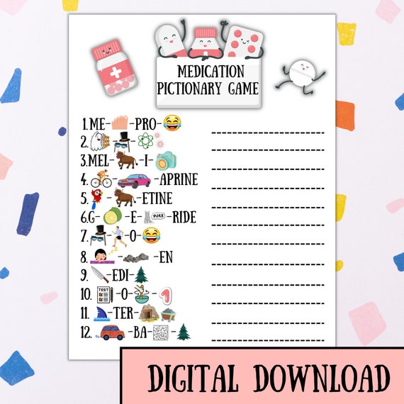 Medical Pictionary Cards Printable Middle School Pictionary Word List