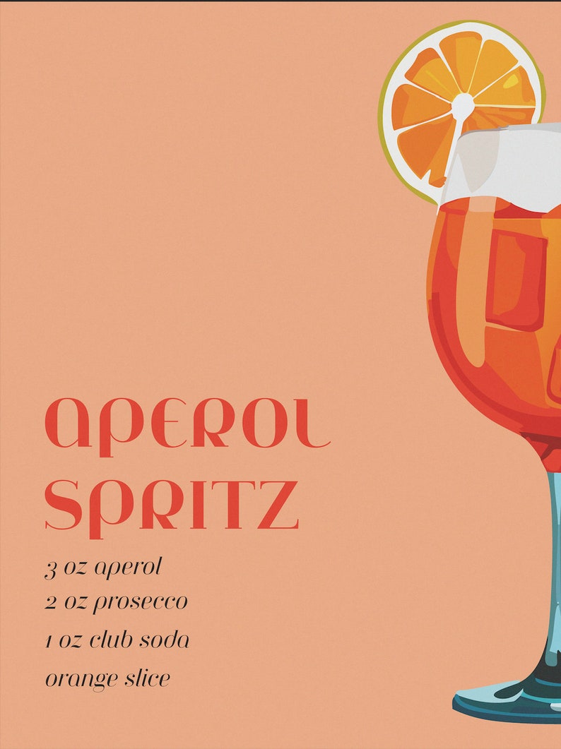 Aperol Spritz Print / Minimalist Simple Alcohol Drink Poster / Digital ...