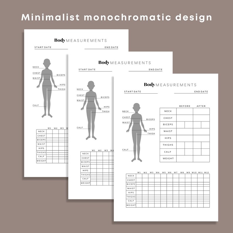 Body Measurement Chart 12 Week Challenge Tracker Printable PDF Body ...