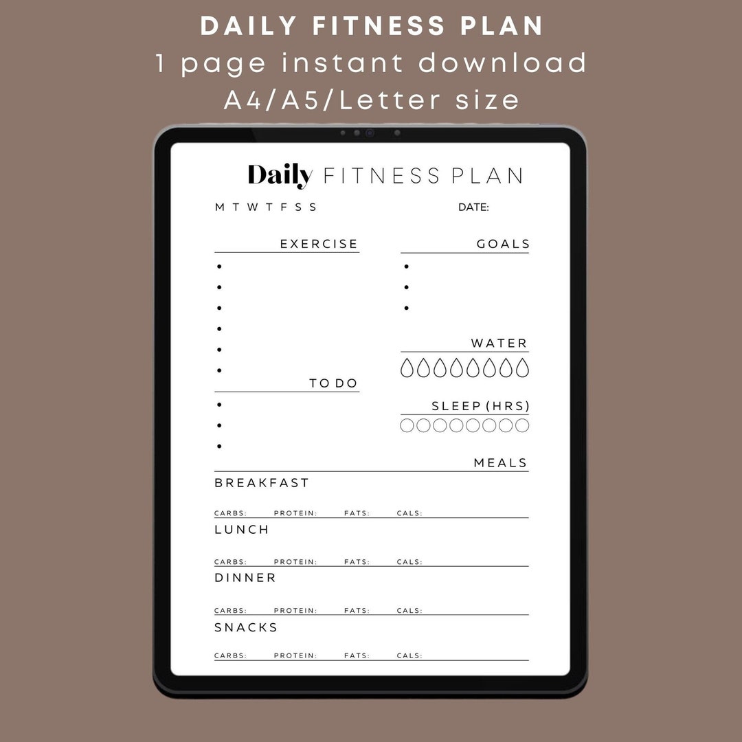 Daily Fitness Planner Printable PDF Workout and Meal Log, Workout ...