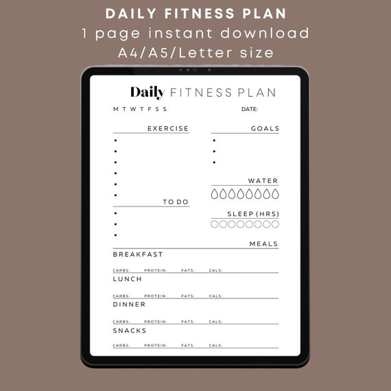 Daily Fitness Planner Printable PDF Workout and Meal Log | Etsy