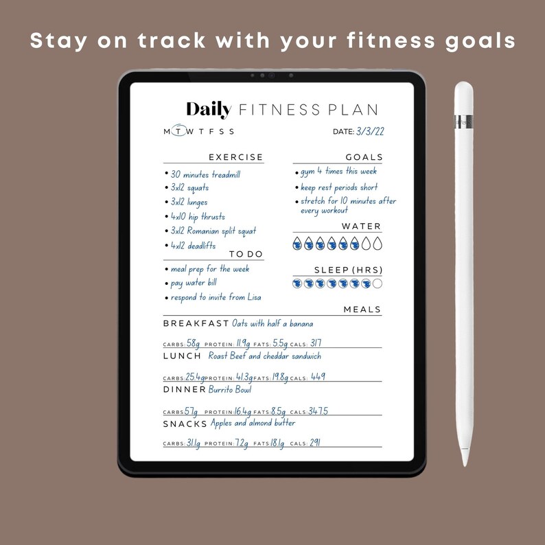 Daily Fitness Planner Printable PDF Workout and Meal Log, Workout ...