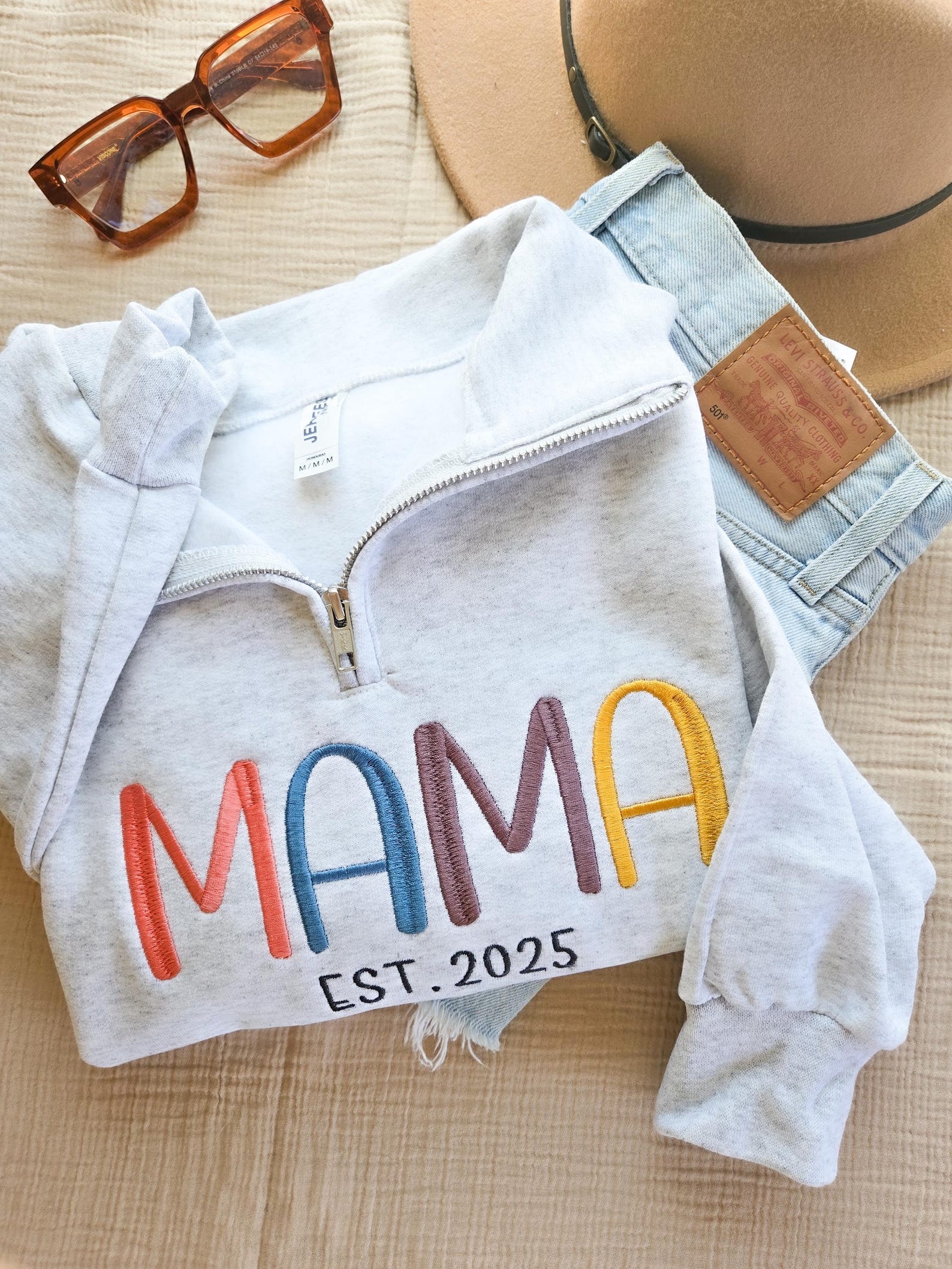 Embroidered Mama Established Sweatshirt-quarter-zip Sweatshirt-custom ...