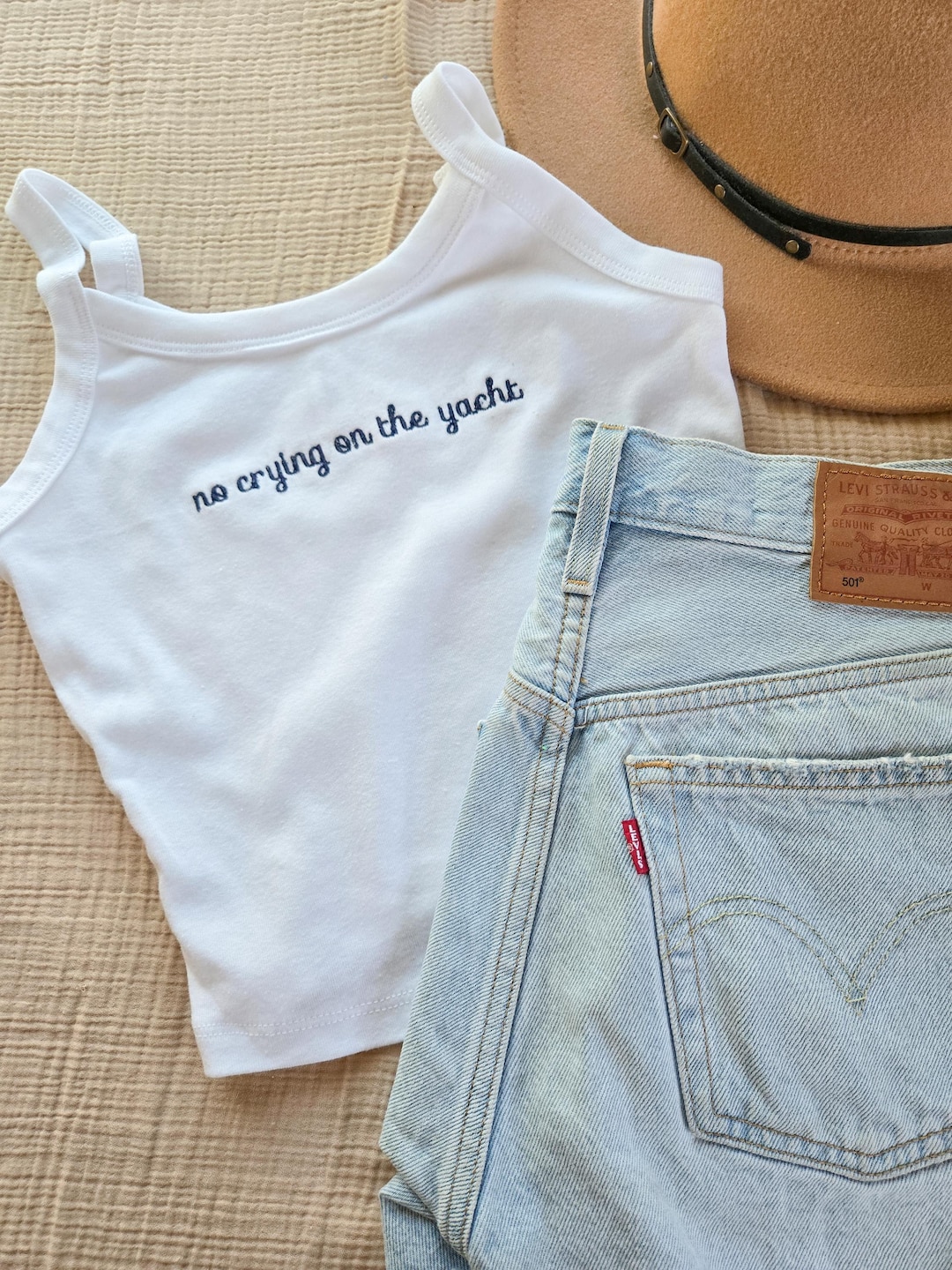 No Crying on the Yacht-embroidered Spaghetti Crop Tank-adult Crop Top ...