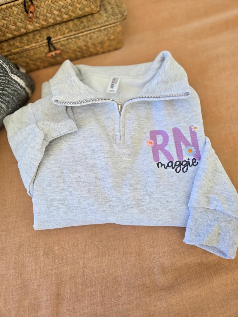 Nurse Custom Quarter Zip Sweatshirt-floral Rn-custom Embroidered ...