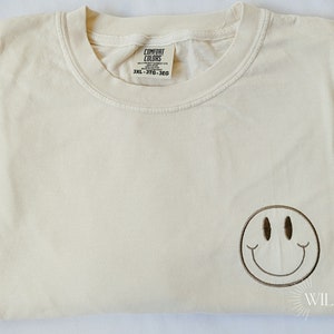 Comfort Colors Embroidered Smiley Face Short Sleeve Shirt-retro Smiley ...