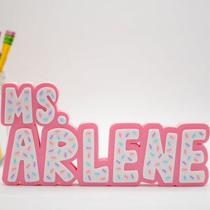 3D Sprinkles Name Plate - Custom Cupcake Name Sign - Purple Teacher ...