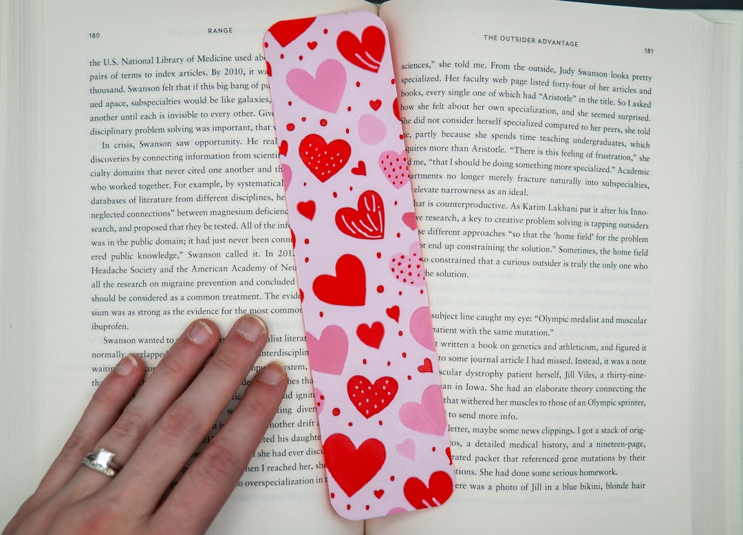 Valentines Day Bookmark, Pink Hearts Bookmark, 3d Heart Bookmark ...