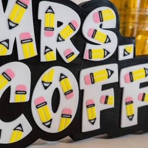 Custom Teacher Name Plate - Pencil Themed 3D Name Sign - Custom Teacher ...