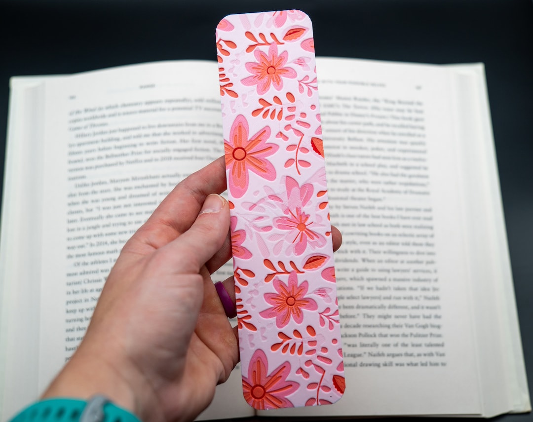 Pink Flowers Bookmark, Pink Floral Bookmark, Flower Bookmark, Floral ...
