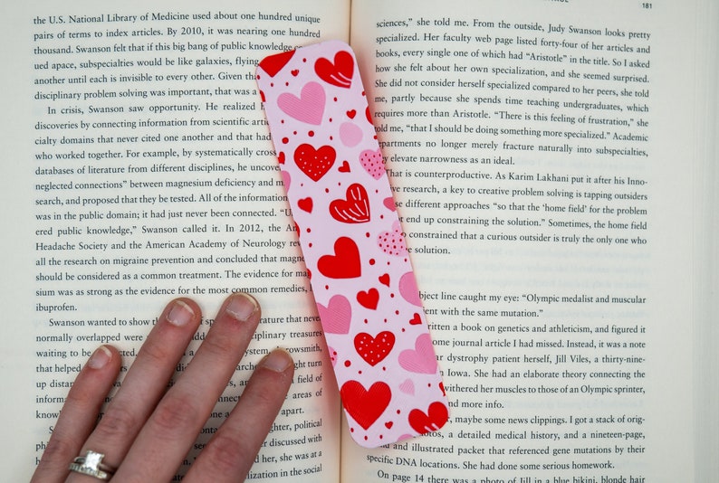 Valentines Day Bookmark, Pink Hearts Bookmark, 3d Heart Bookmark ...