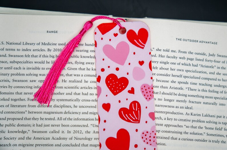 Valentines Day Bookmark, Pink Hearts Bookmark, 3d Heart Bookmark ...