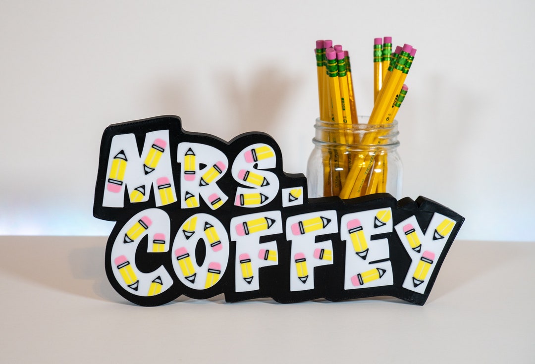 Custom Teacher Name Plate - Pencil Themed 3D Name Sign - Custom Teacher ...