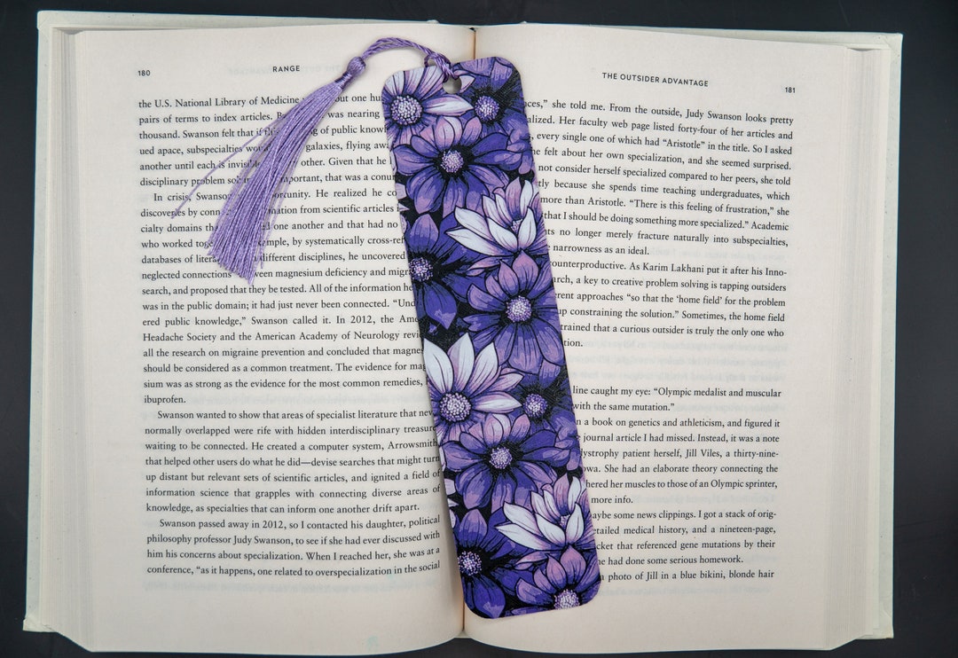 Purple Flowers Bookmark, Flower Bookmark, 3d Flowers Bookmark, Purple ...
