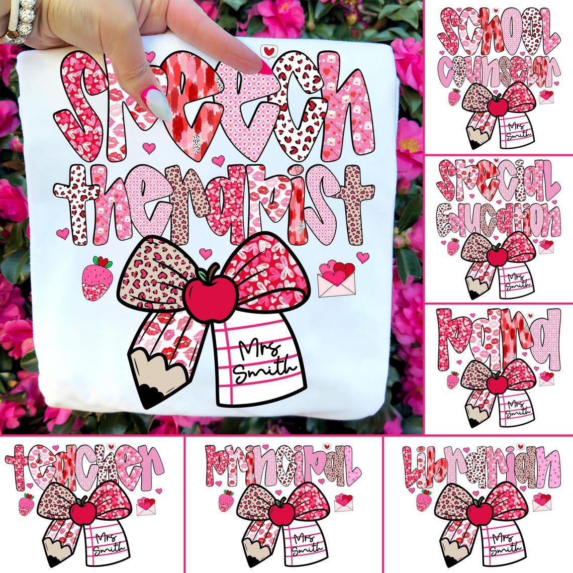 Valentine School Occupation PNG Bundle, Preppy Vday Teacher Sped Para ...
