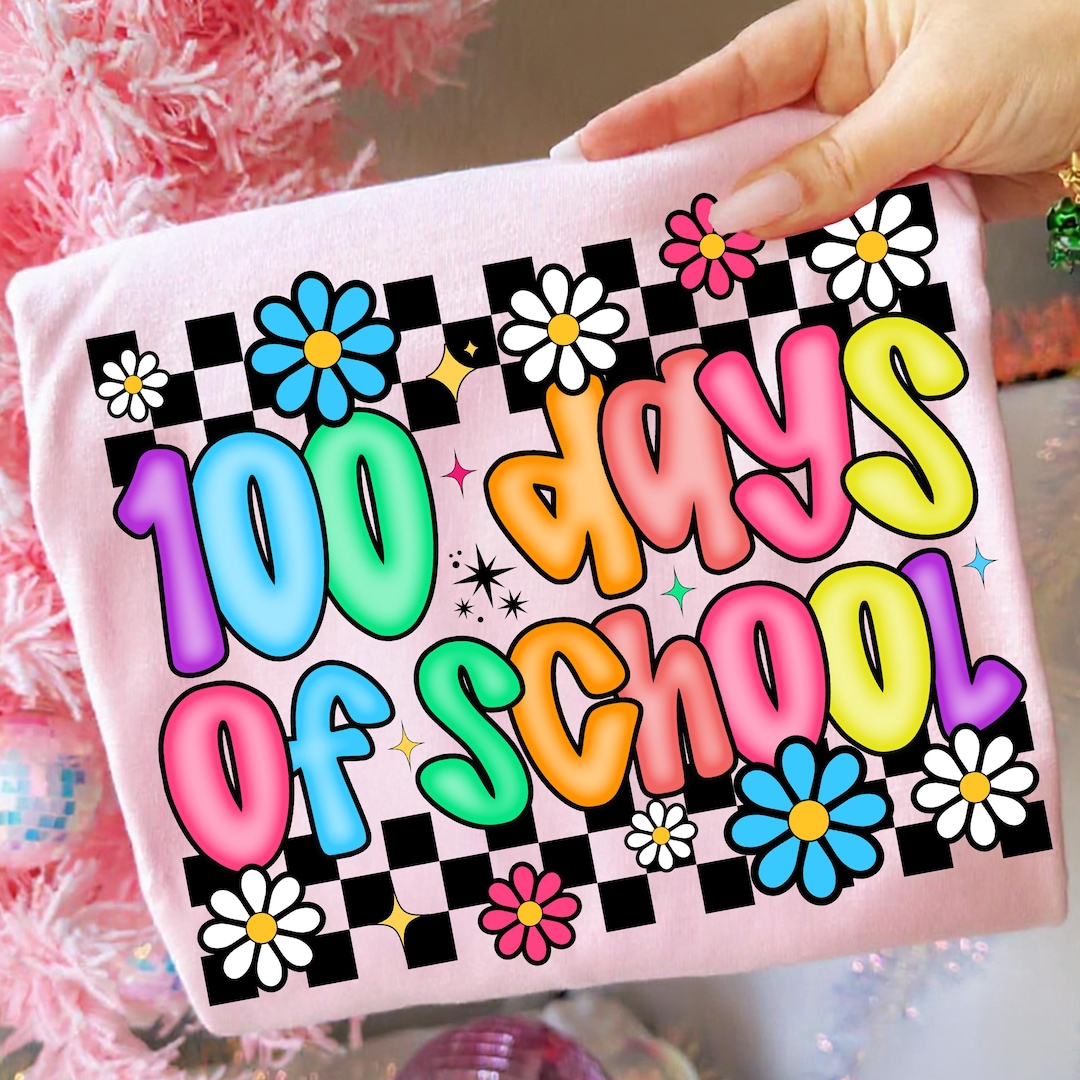 Preppy 100 Days of School PNG, 100th Day Teacher Shirt Design, Doodle ...
