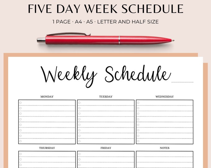 Five Day Weekly Planner Printable to Do List Weekly Plan - Etsy