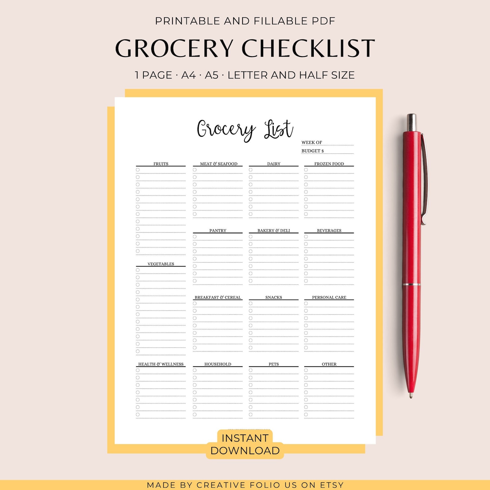 Grocery List Printable, Shopping List Fillable, Grocery Checklist ...