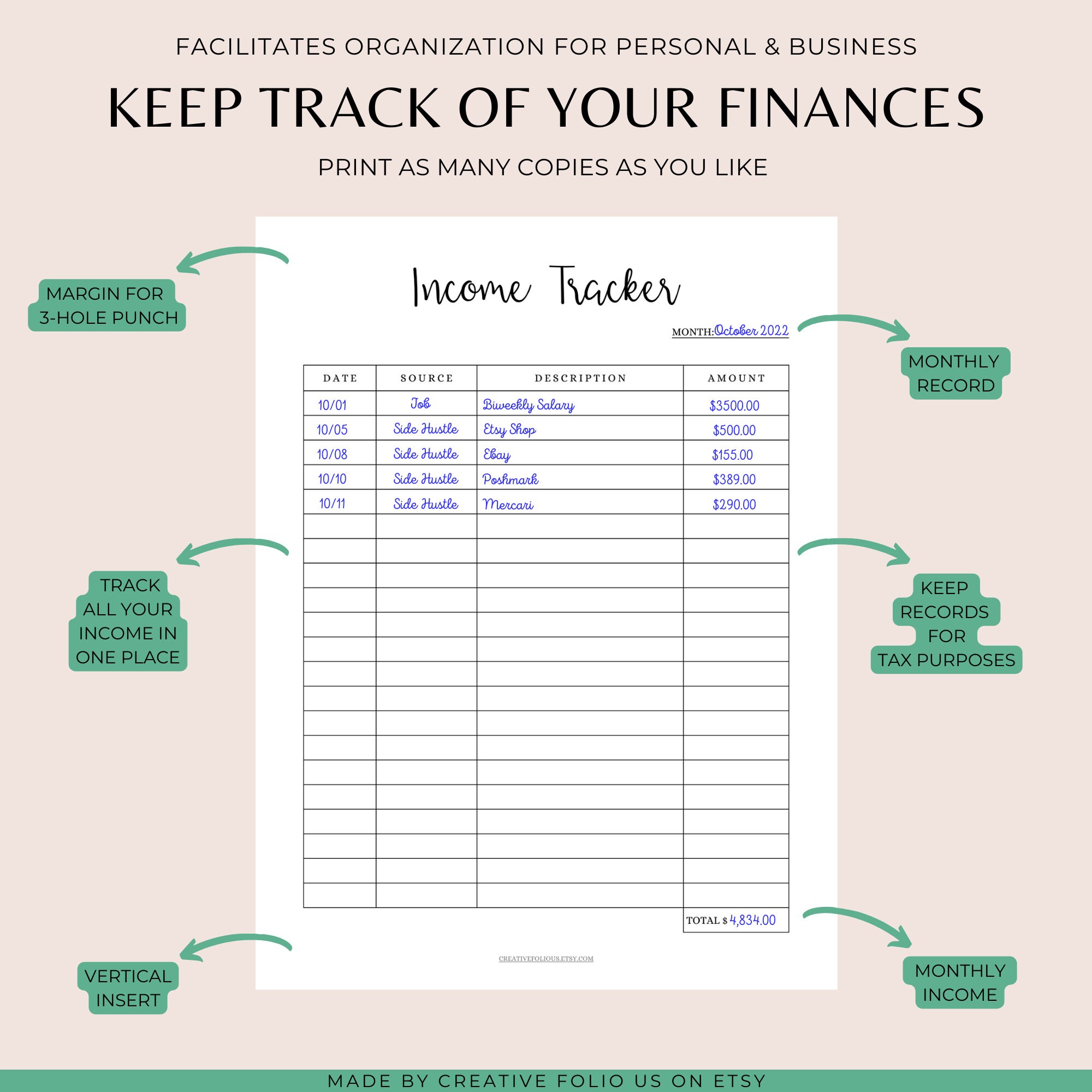 Income Tracker Sheet Business Income Financial Planner - Etsy