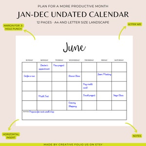 Undated Monthly Planner Printable Landscape, Undated Digital Planner ...