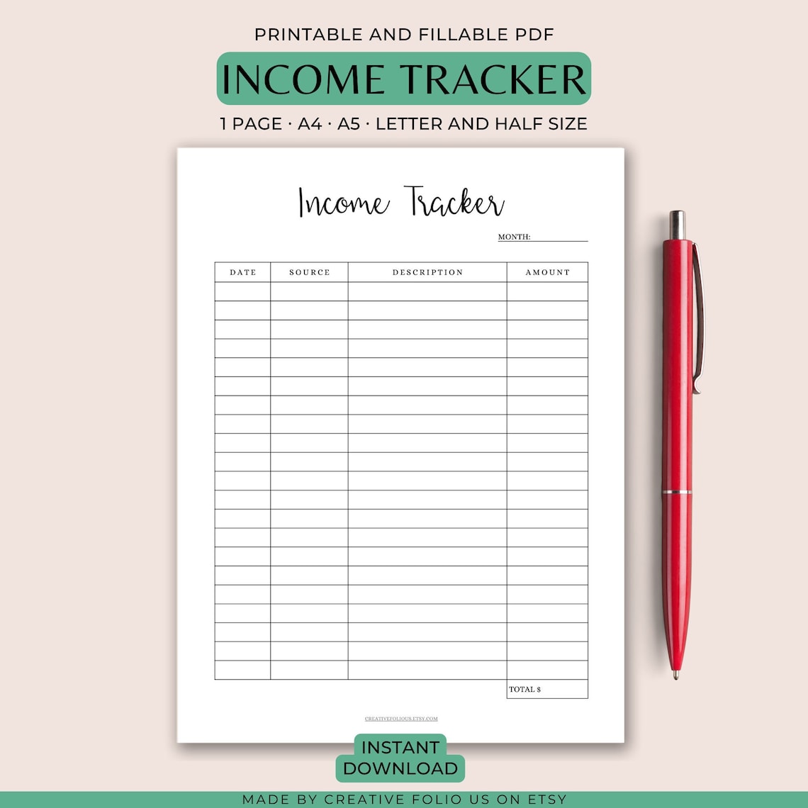 Income Tracker Sheet, Business Income, Financial Planner Printable ...